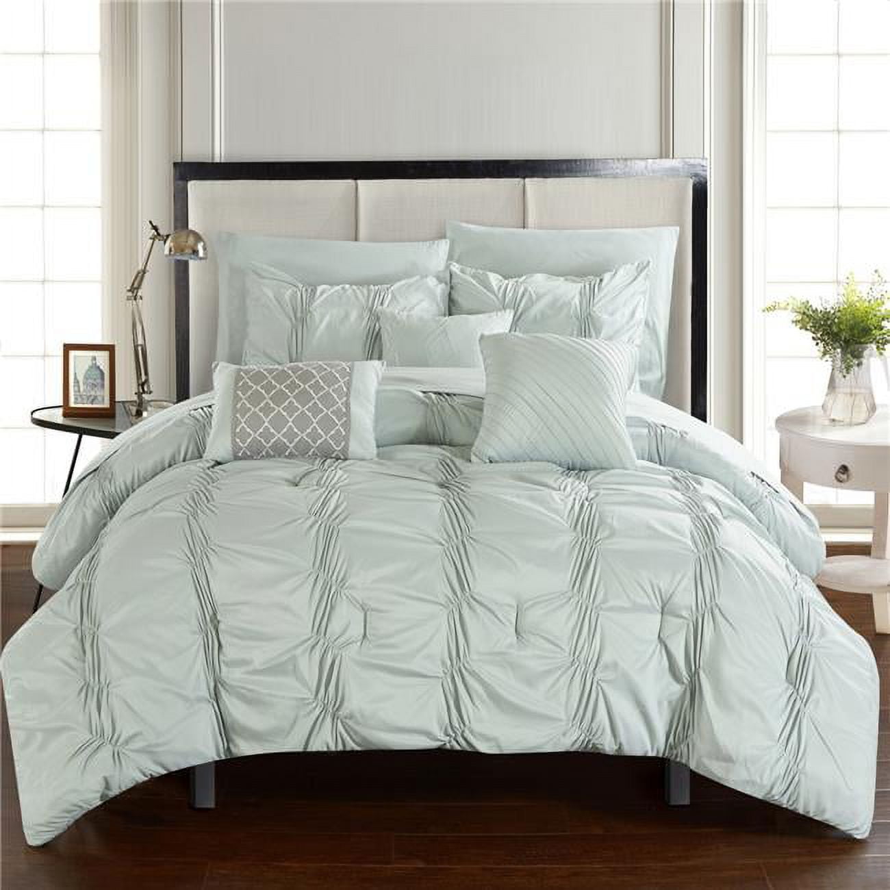 Aryan Pinch Pleated, Ruffled & Pleated Complete Bed in a Bag Comforter ...
