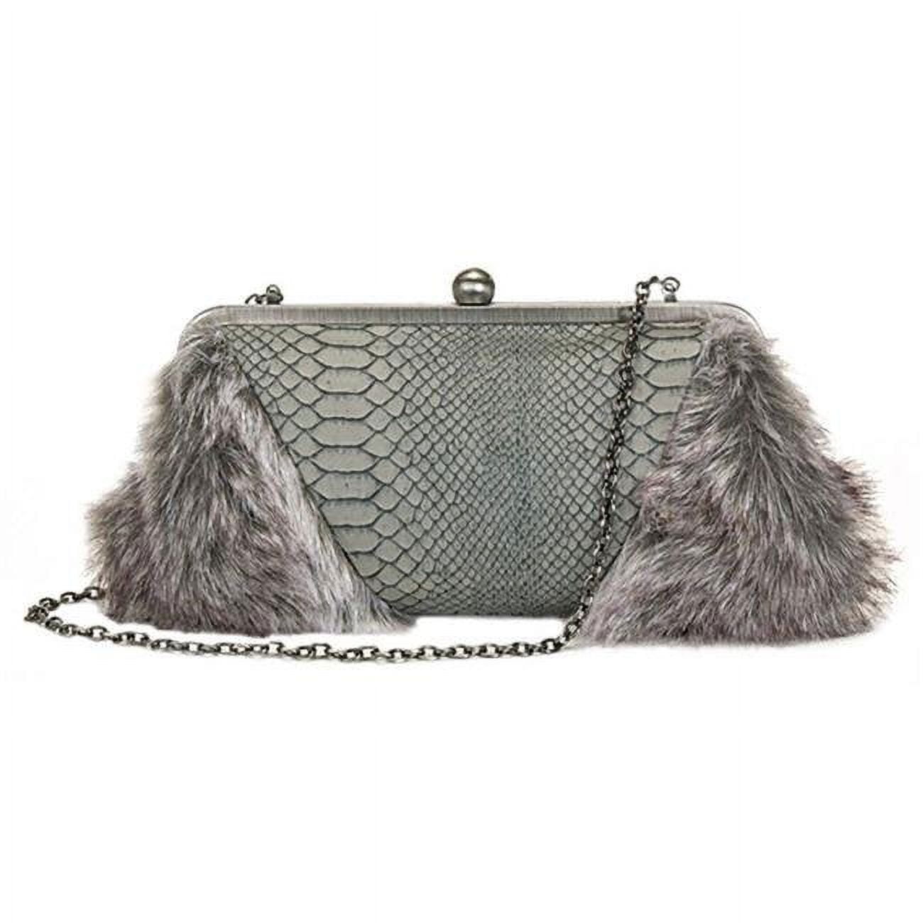 Aryana Yasi-2-grry Snake Print Leather Fur Clutch Women Purse, Gray ...