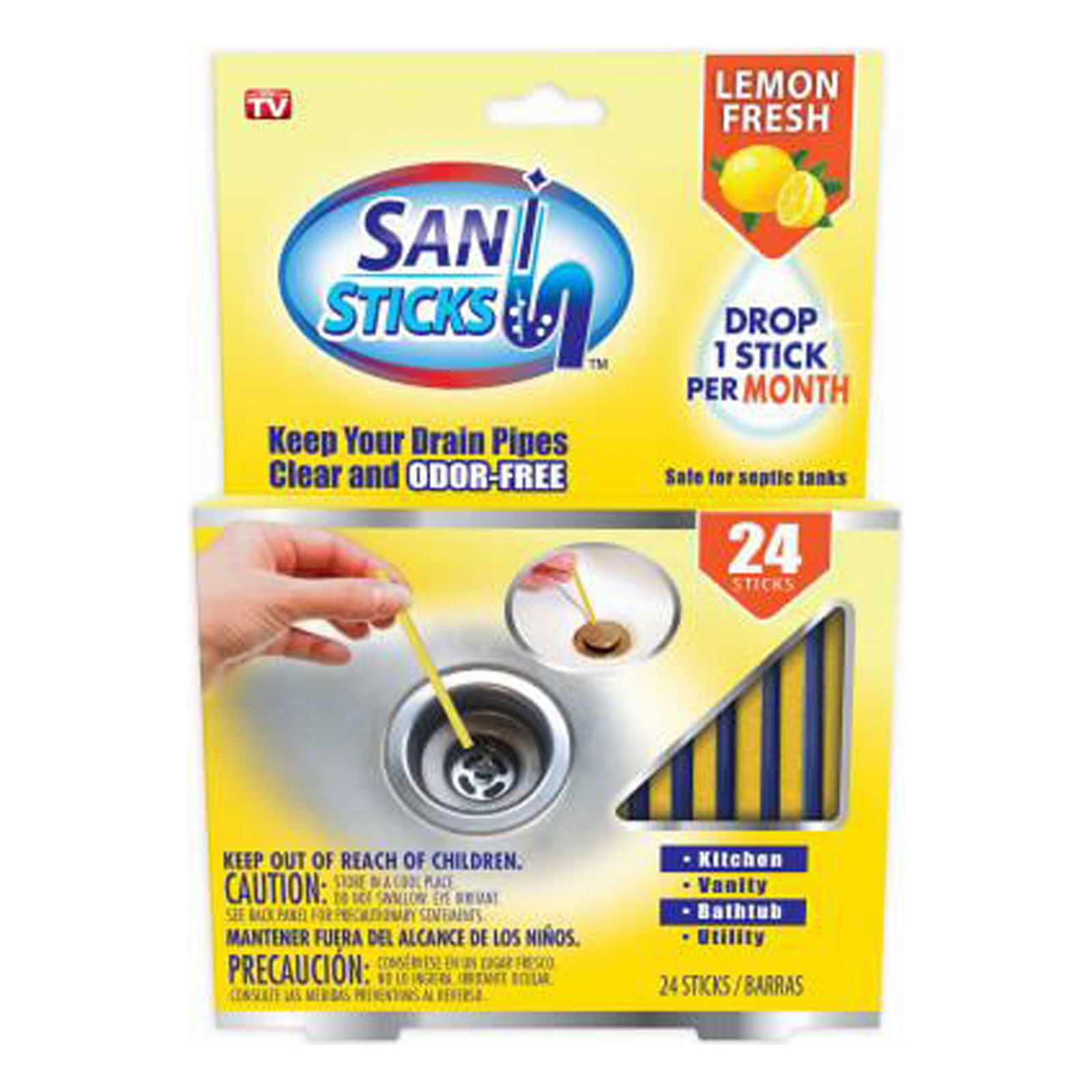 As Seen On TV 40671 Drain Sani-Stick, Lemon - Quantity 6 - Walmart.com