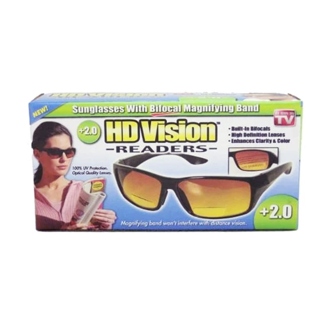 As Seen on TV HD Vision Readers- BLACK- +2.00 Bifocal Lens Reading UV ...