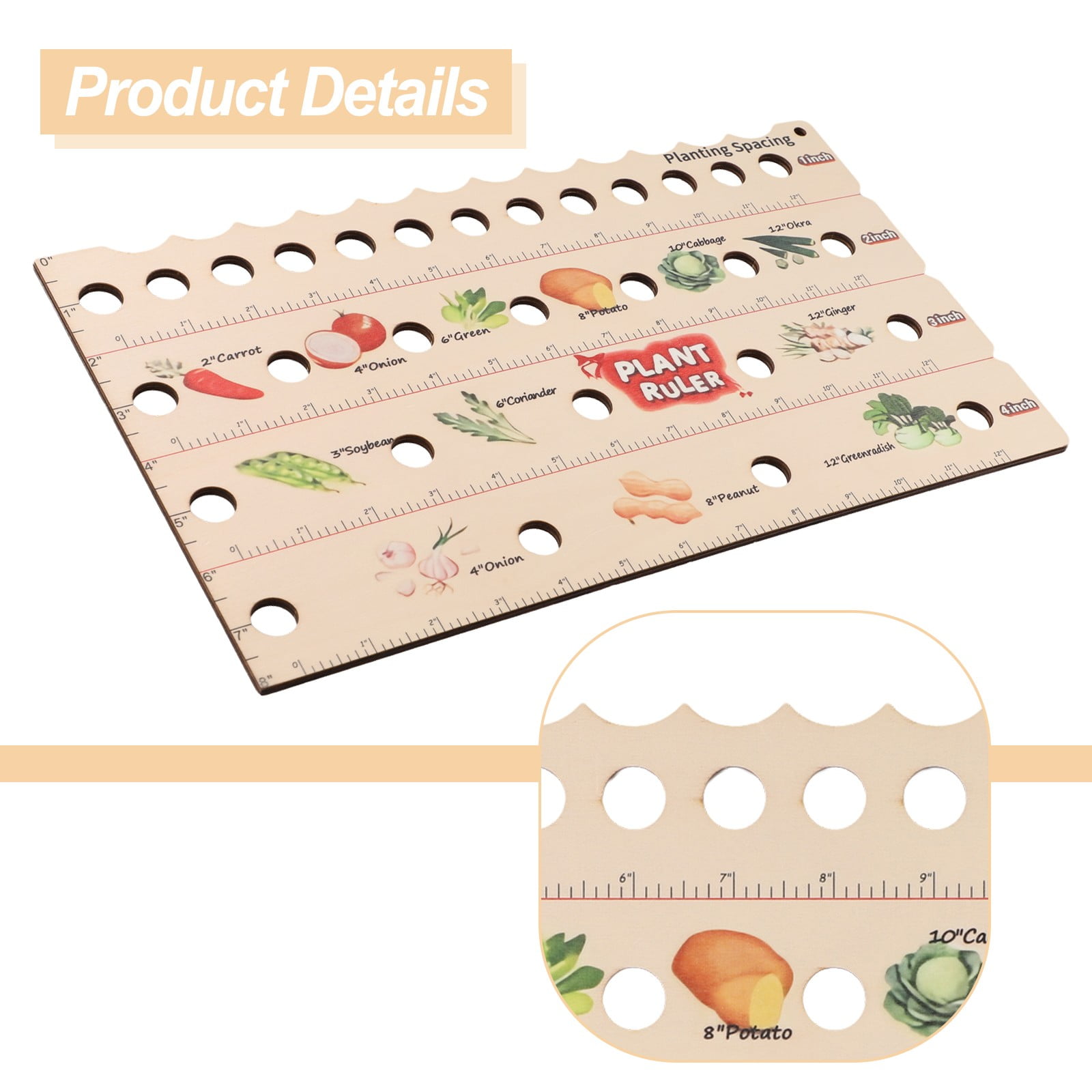 As Shown Wooden Plant Ruler With Holes Multifunction Gardening Tools ...