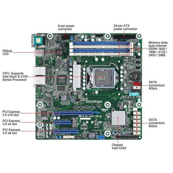 AsRock Rack E3C242D4U Micro ATX Server Motherboard LGA 1151 Intel C242 ...