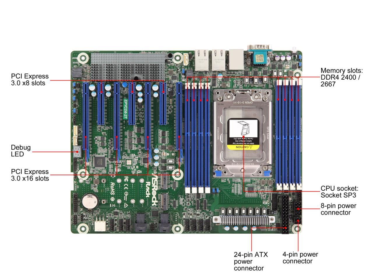AsRock Rack EPYCD8-2T ATX Server Motherboard AMD EPYC 7002/7001 (Naples ...