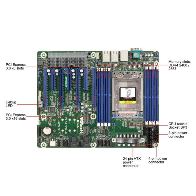 AsRock Rack EPYCD8-2T ATX Server Motherboard AMD EPYC 7002/7001 (Naples ...