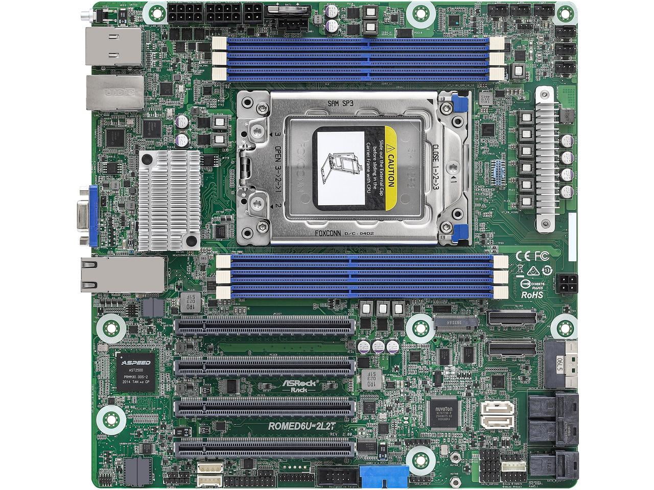 AsRock Rack Micro-ATX Server Motherboard ROMED6U-2L2T, AMD SP3 (LGA4094 ...