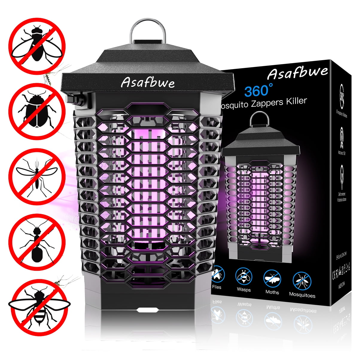 Asafbwe Electric Bug Zapper, Mosquito Zapper Outdoor, Insect Fly Traps ...
