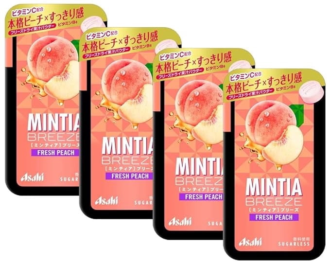 Asahi Mintia Breeze Fresh Peach Sugarless Mints 4 Pack 30 Tablets Each ...