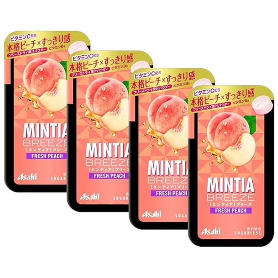 Asahi Mintia Breeze Fresh Peach Sugarless Mints 4 Pack 30 Tablets Each ...