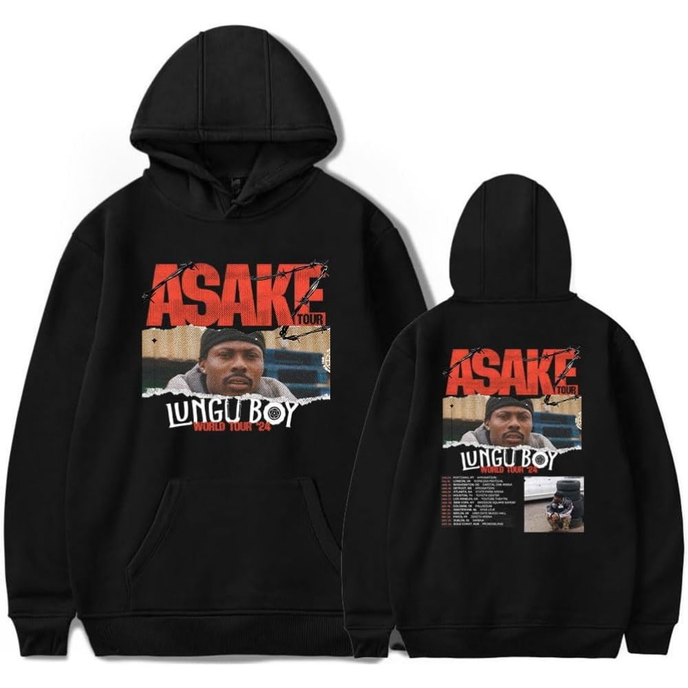 Asake Lungu Boy World Tour 2024 Merch Hoodie Pockets Drawstring Unisex ...