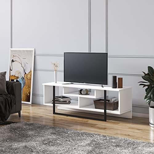 Asal Modern Minimal Open Shelf Wood Metal Frame TV Stand Entertainment ...