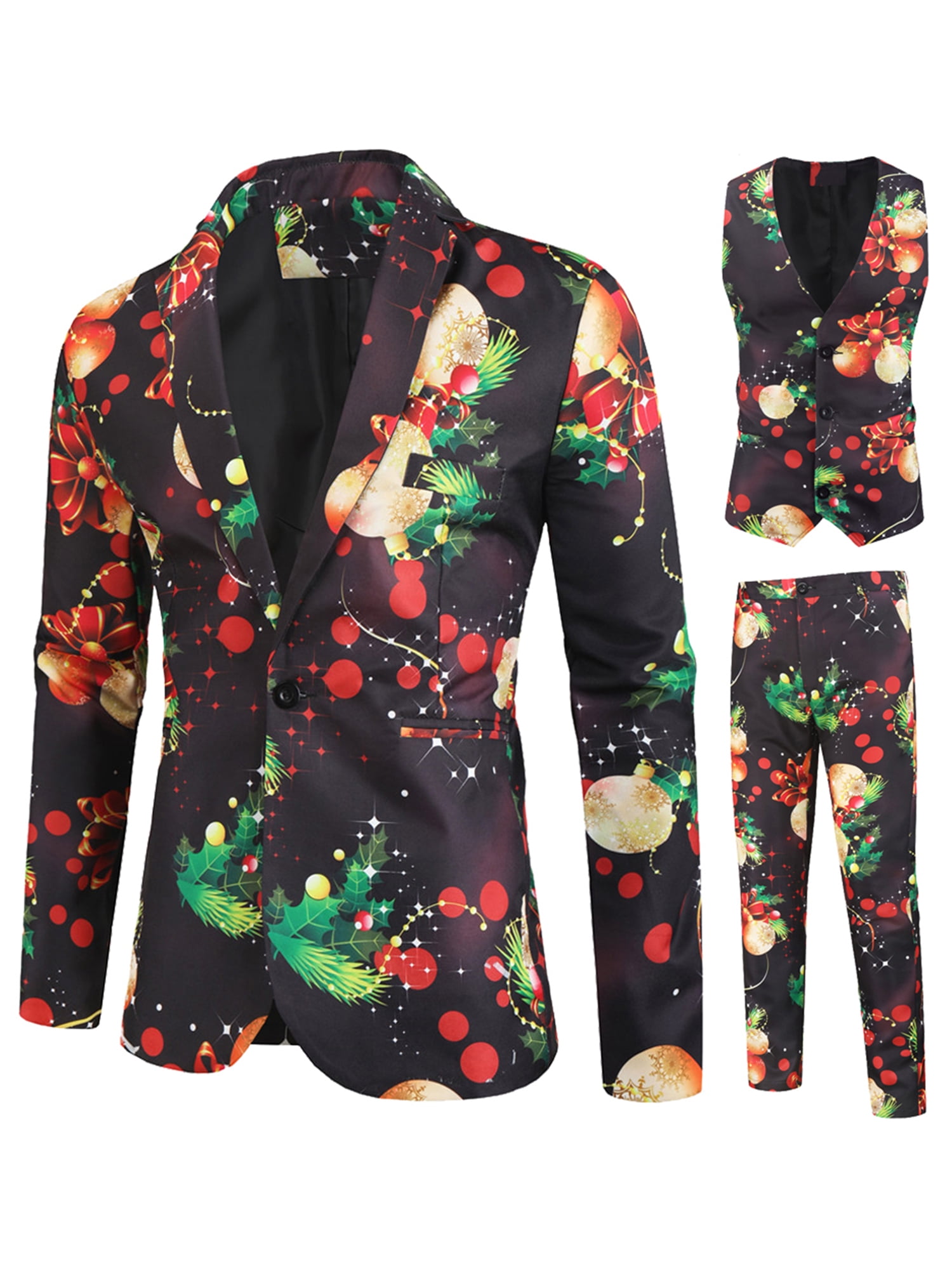 Asashitenel Christmas Tuxedo Suits for Men 3 Piece Regular Fit Suit ...