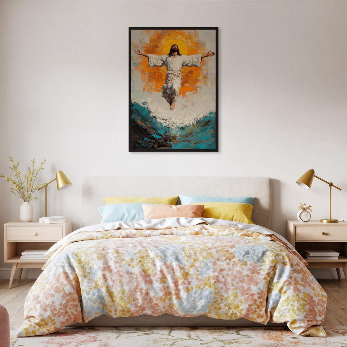 Ascending Jesus Christ Wall Art Poster Abstract Religious With Sun And ...