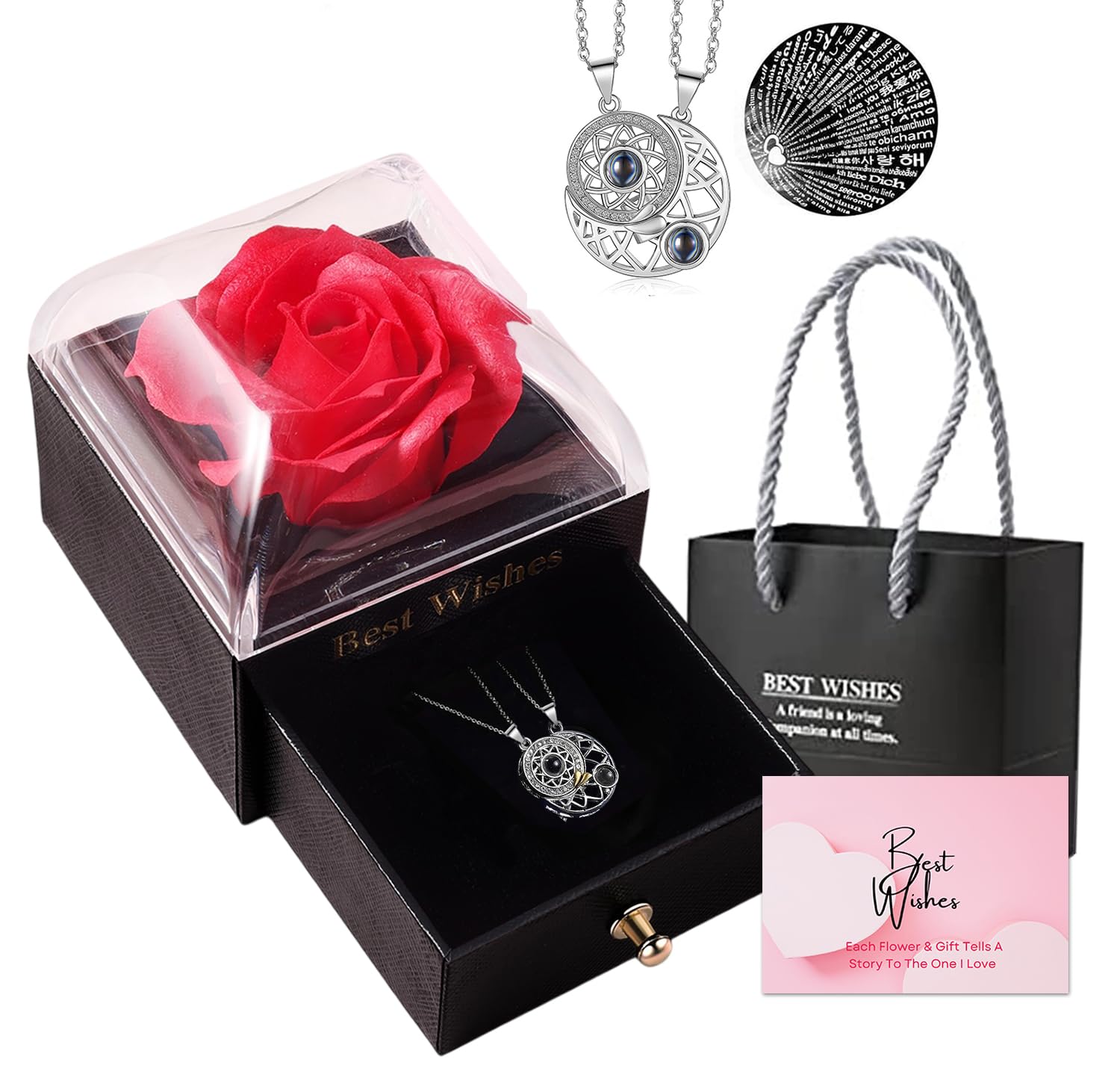 Ascension Eternal Rose Gift Box with Sun Moon Necklace Fresh Roses Box ...