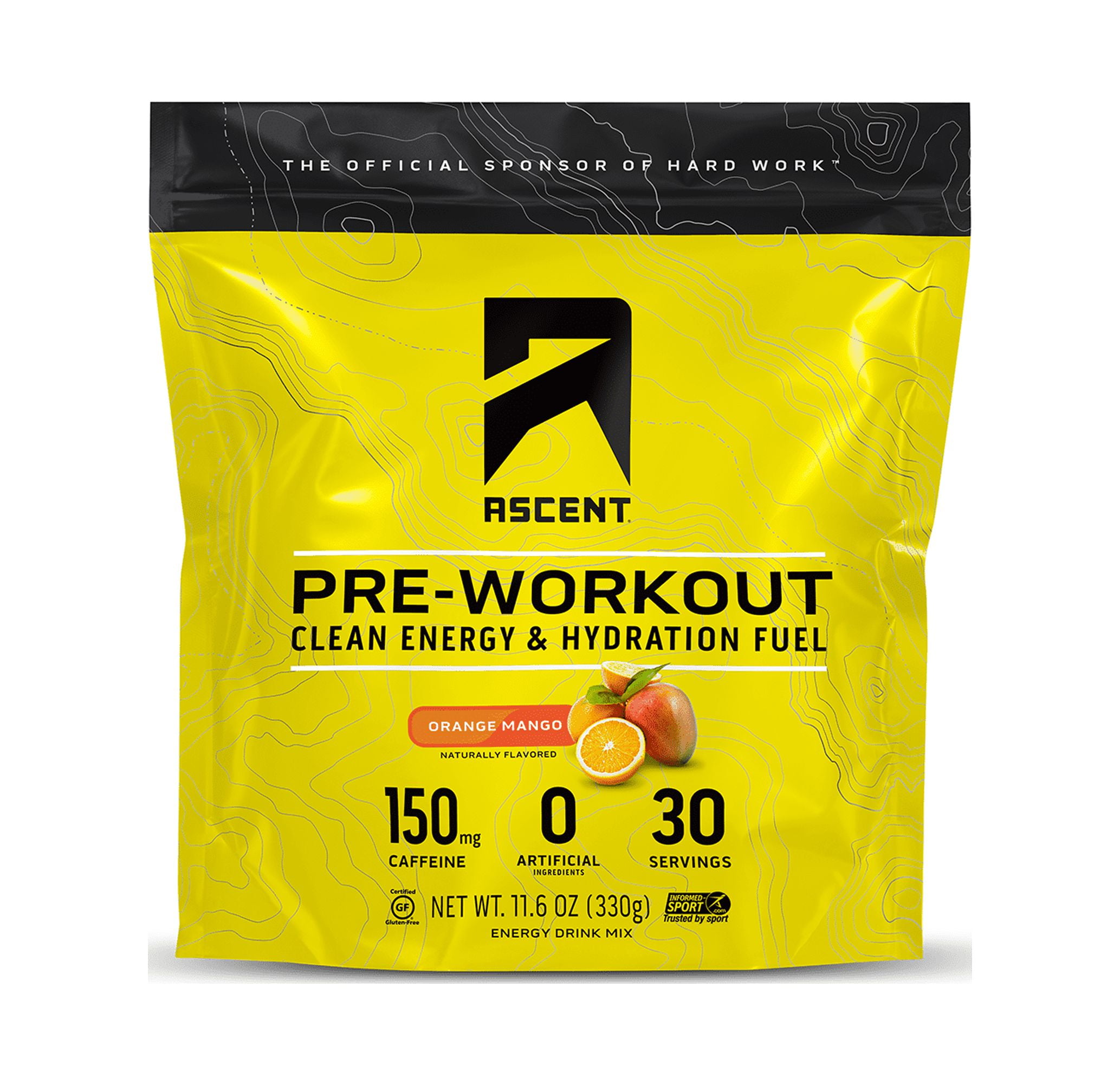 Ascent Pre Workout Energy Drink Powder Mix, Orange Mango, 30 Servings ...