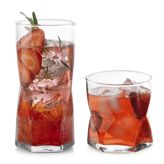 Ascent Tumbler and Rocks Drinking Glasses Set of 16, Glass Drinking ...