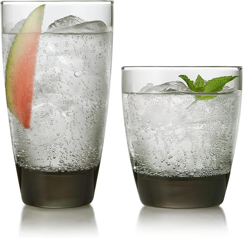 Ascent Tumbler and Rocks Drinking Glasses Set of 16, Glass Drinking ...