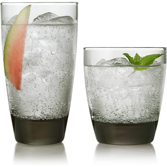 Ascent Tumbler and Rocks Drinking Glasses Set of 16, Glass Drinking ...