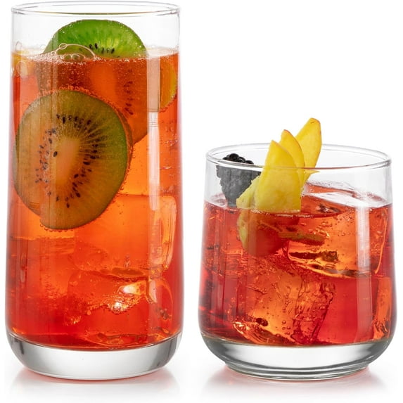 Ascent Tumbler and Rocks Drinking Glasses Set of 16, Glass Drinking ...