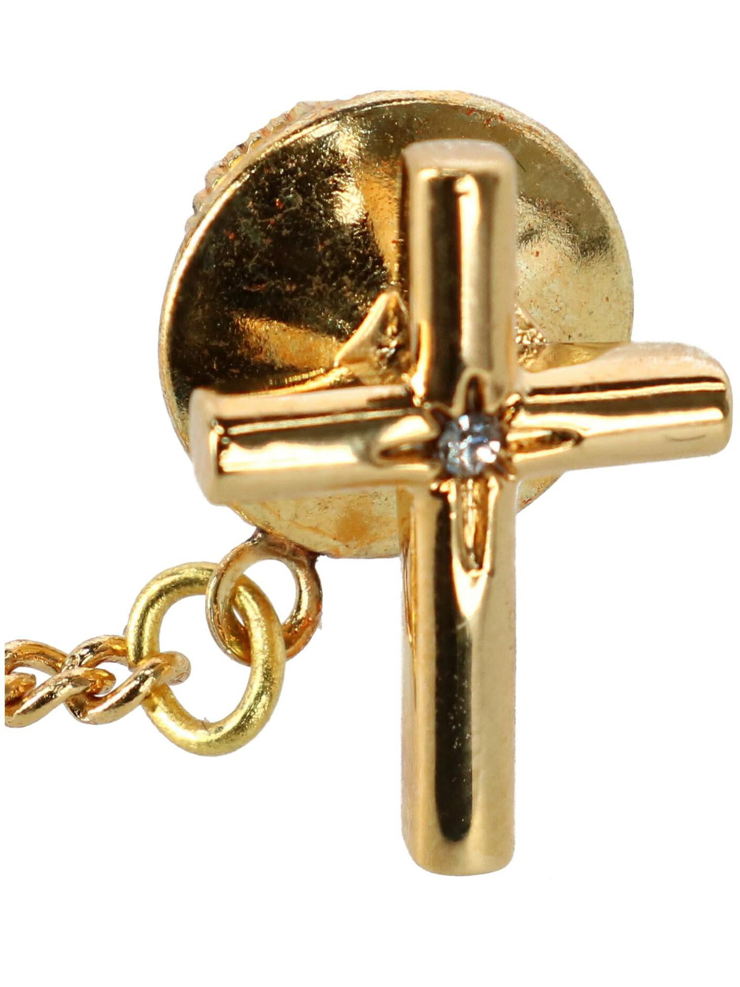 Ascentix Men's Elegant Cross Tie Tack with Crystal Center, Polished ...