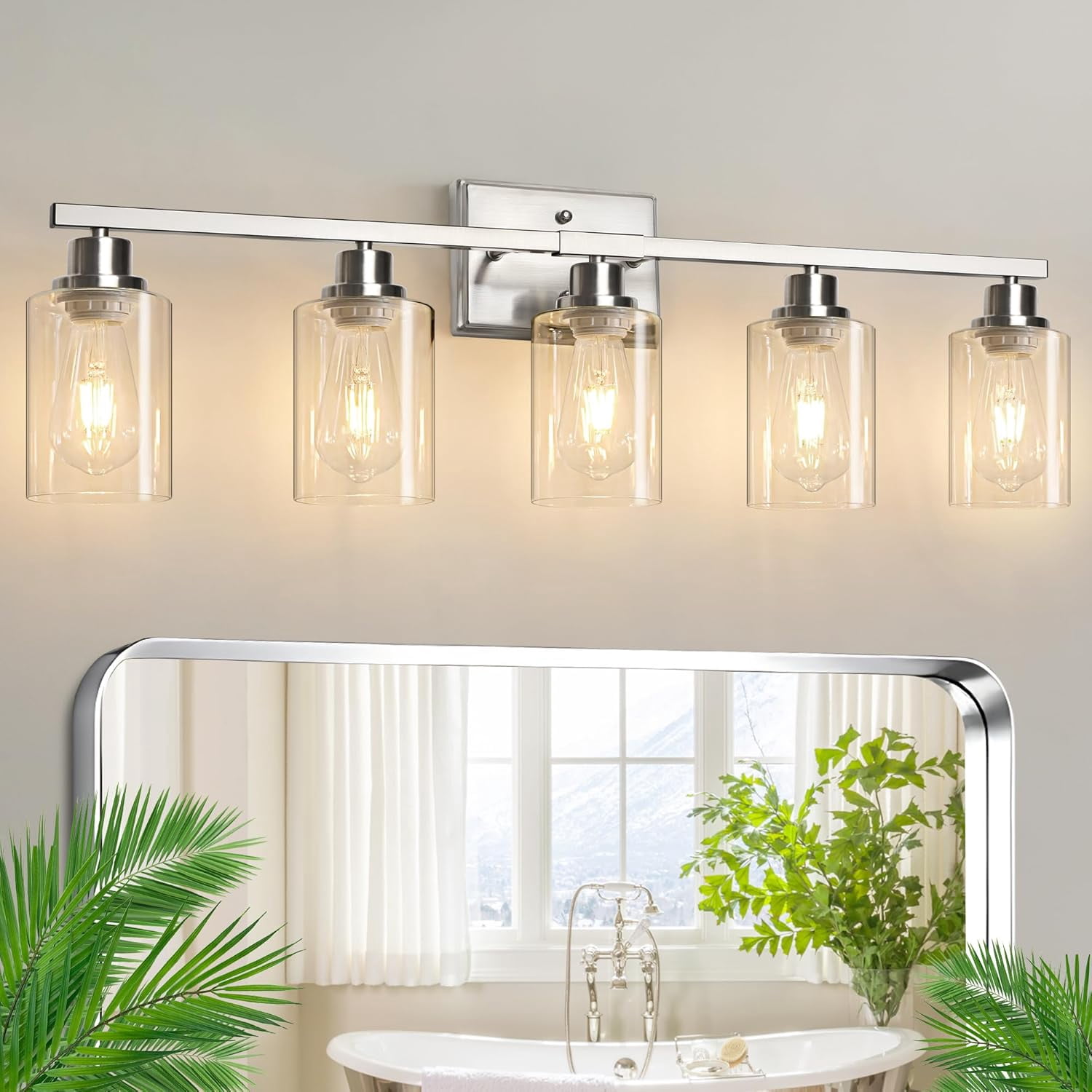 Ascher Bathroom Light Fixtures, 5-Light Vanity Lights with Clear Glass ...