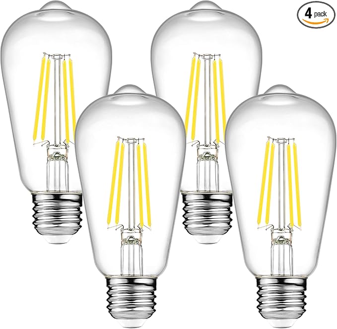 Ascher Dimmable Vintage LED Edison Bulbs, 6W, Equivalent 60W, Bright ...