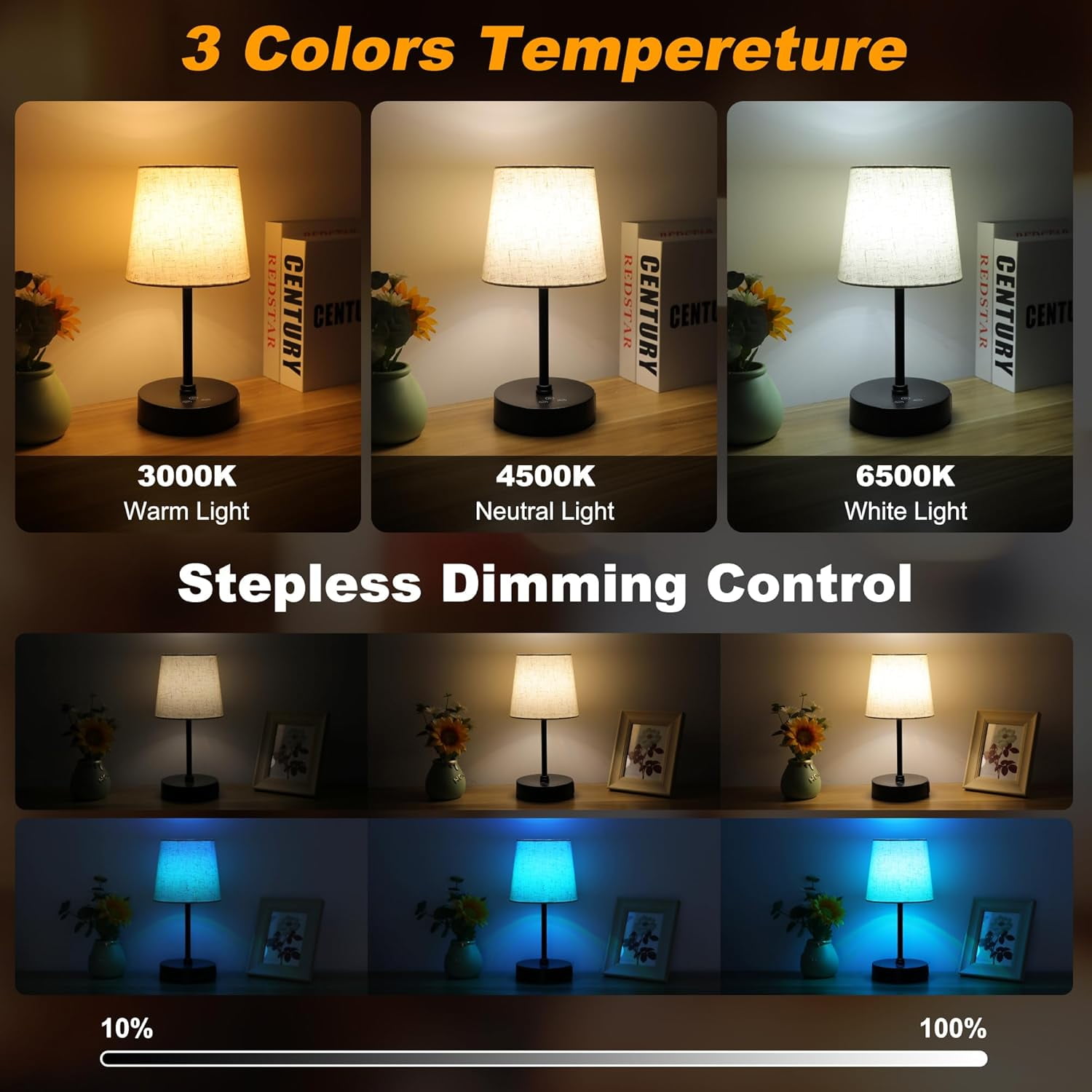 Ascher Small Bedside Table Lamp Set of 2, RGB Color Changing Lamps, 3 ...