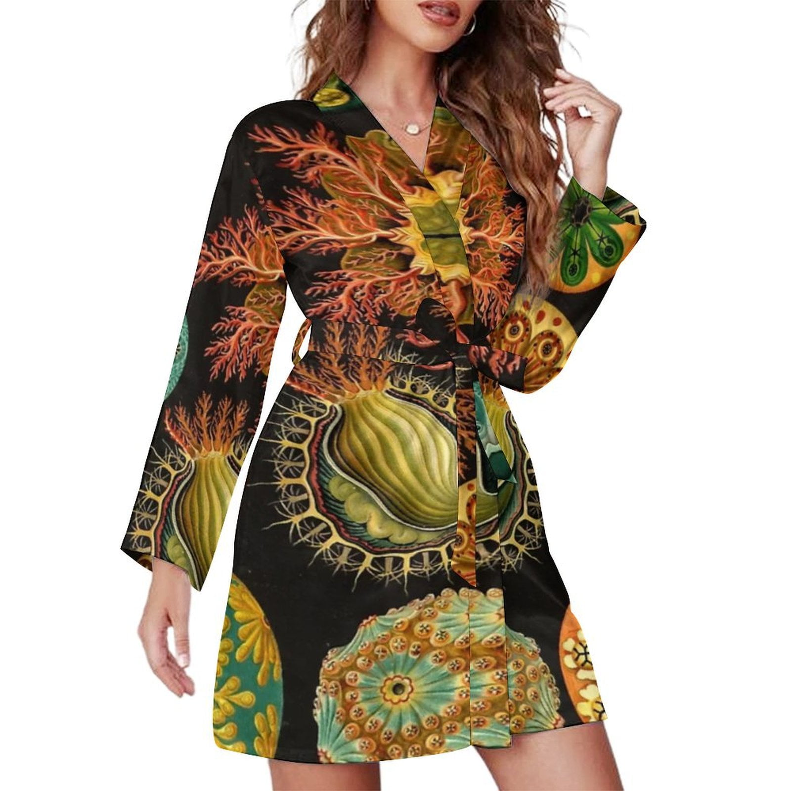 Ascidia - Ernst Haeckel Night Robe Long Sleeve V Neck Robe With Belt ...