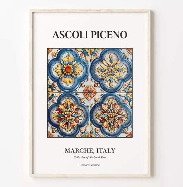 Ascoli Piceno Maiolica Tile Print, Aesthetic Wall Art Decor NO FRAMED ...