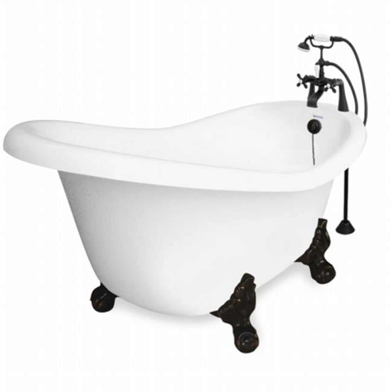 Ascot 60 in. White Acrastone Bath Tub, Old World Bronze Metal Finish ...