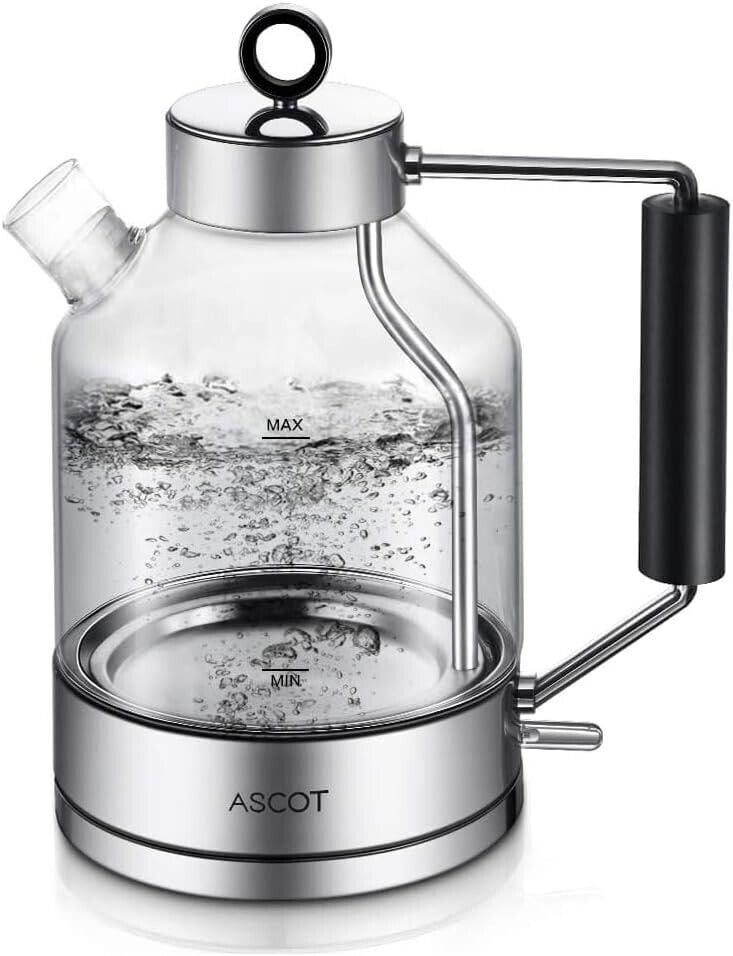Ascot Electric Kettle Glass 1.5L 1500W Copper BPA free Hot Tea Water ...