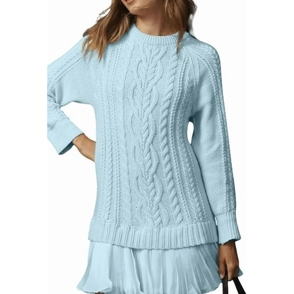 AsdQ Women's Round-Neck Sweater with a Sweet and Elegan Chiffon mini ...