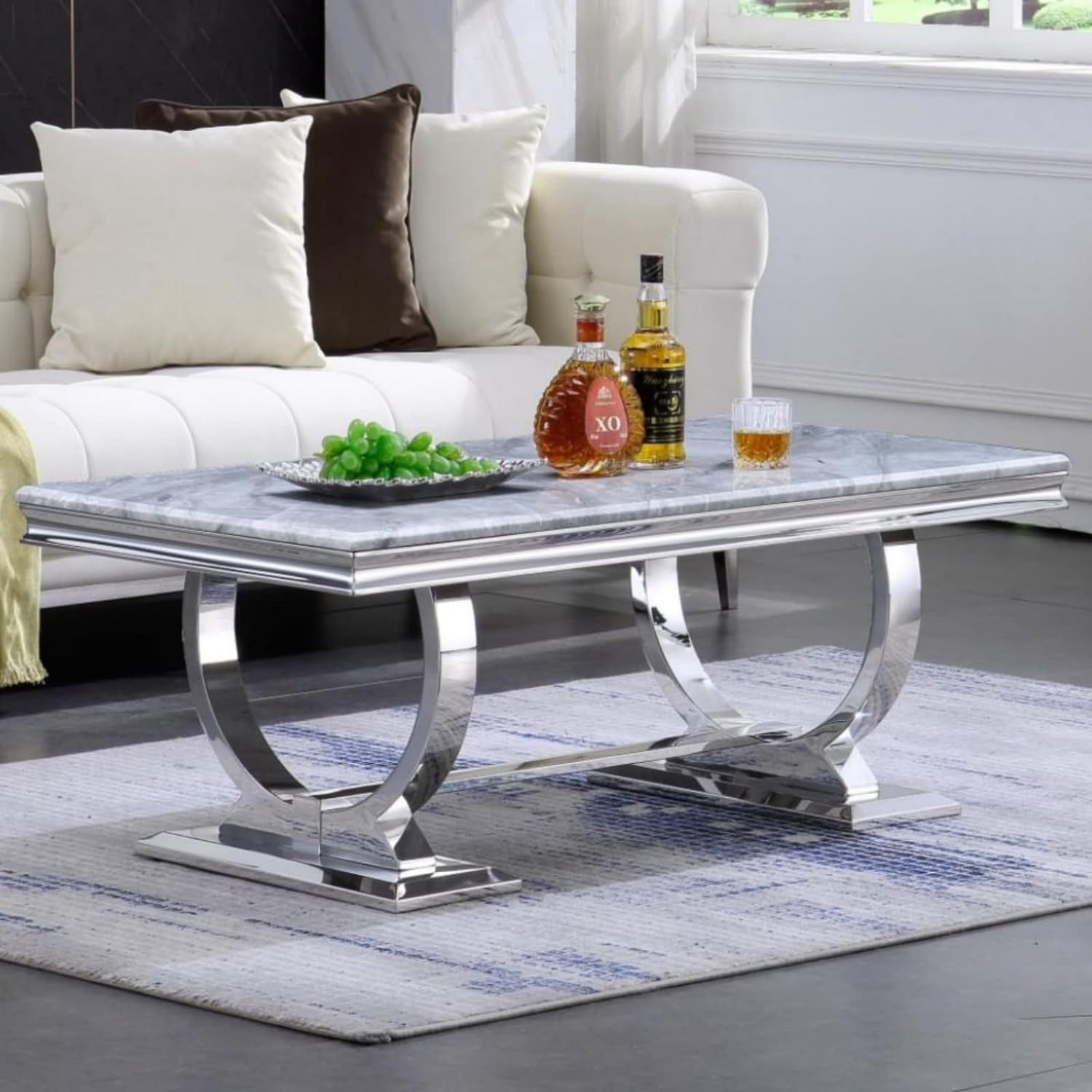 Asday Silver Coffee Table, Grey Rectangular Living Room Table with ...