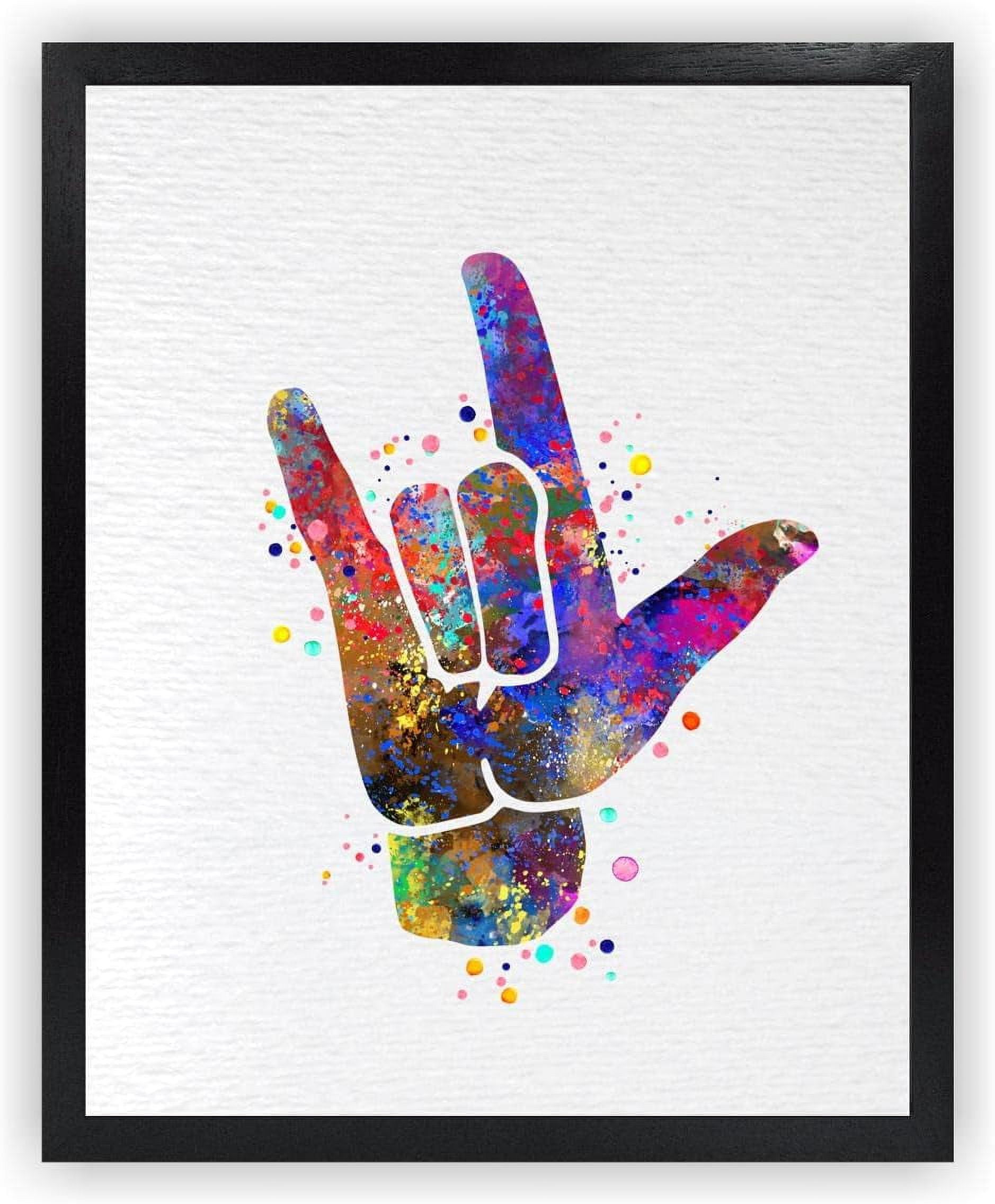 Asdg12s 11X14 Unframed I Love You ASL American Sign Language Watercolor ...