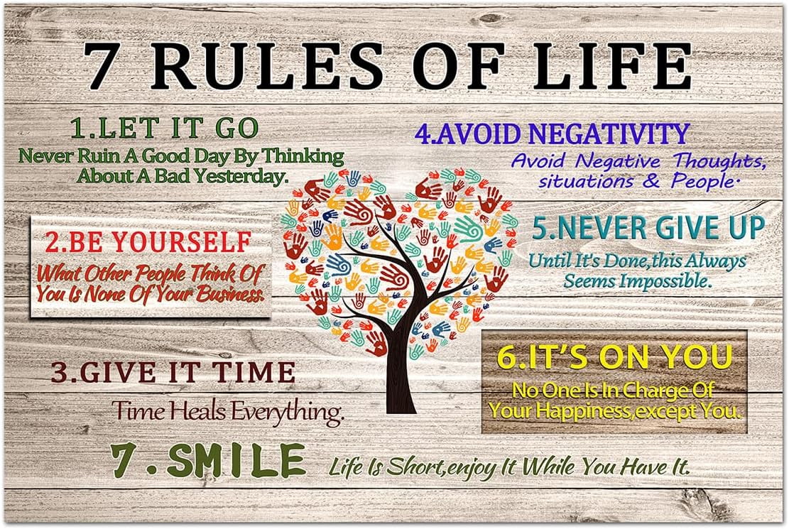 Asdg12s 7 Rules Of Life Inspirational Poster Canvas Print Home Office ...
