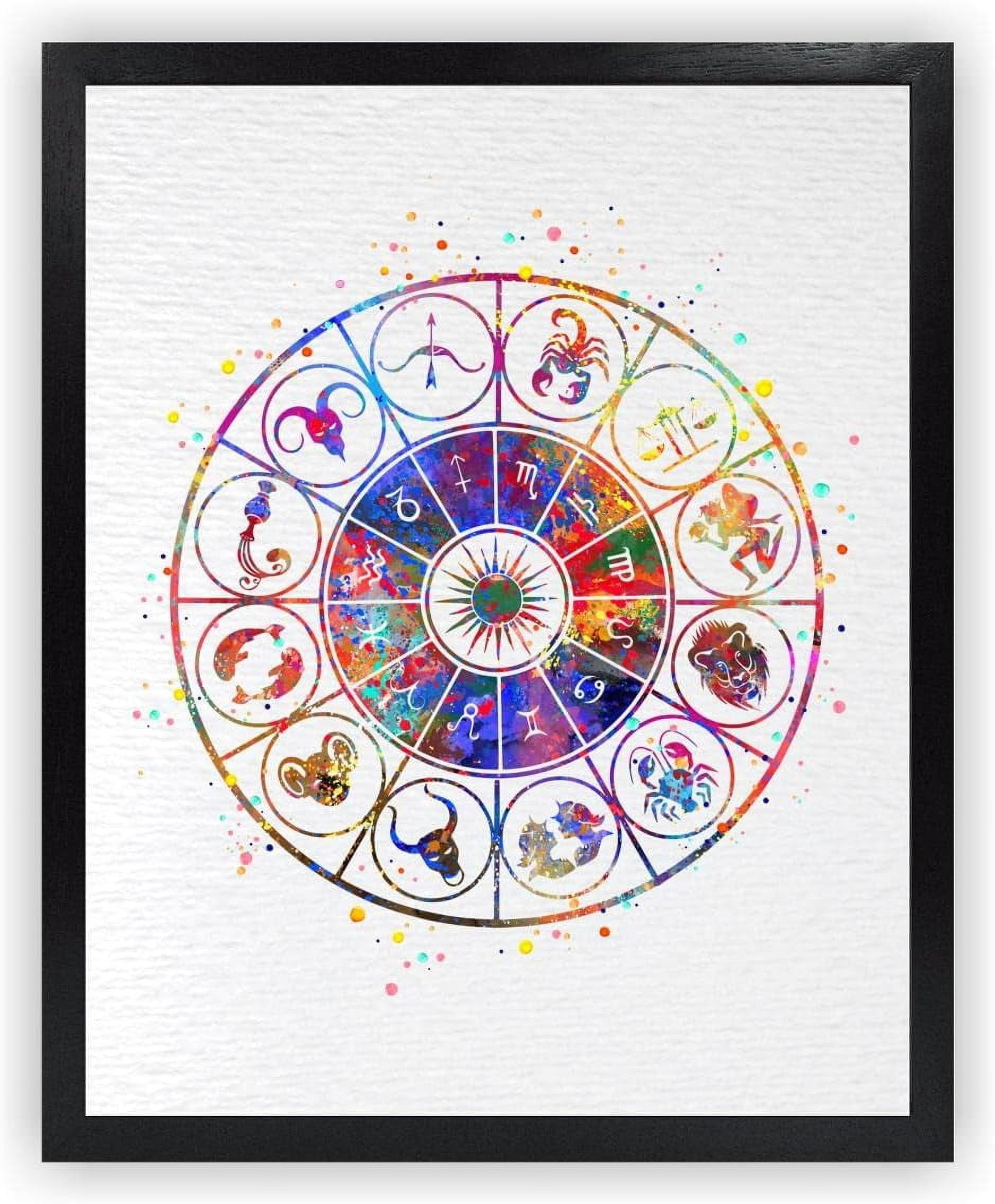 Asdg12s-8X10 Unframed Zodiac Wheel Symbol Signs Abstract Sun Wheel of ...
