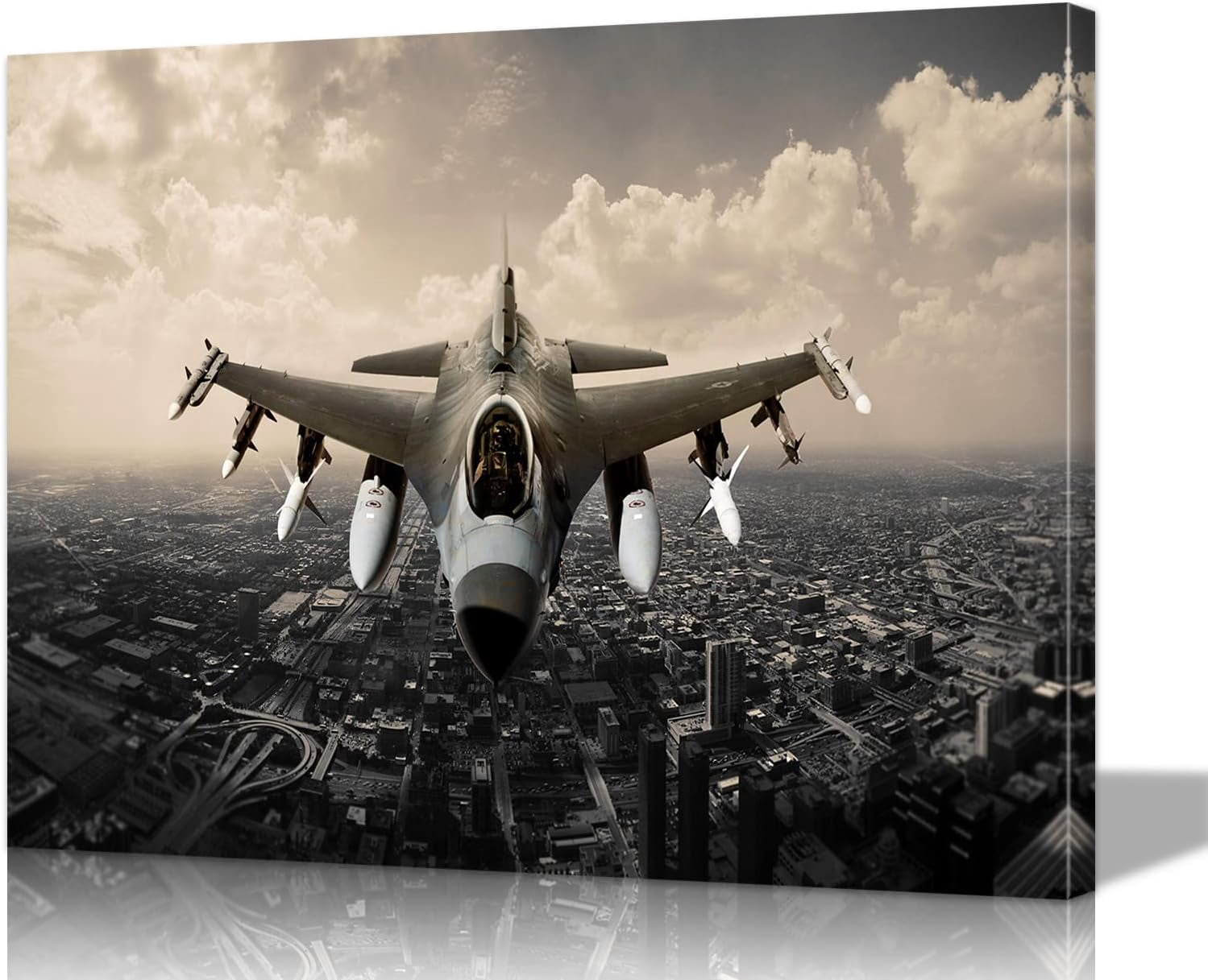 Asdg12s-Airplane Decor Canvas Wall Art F-16 Fighter Flying Over The ...