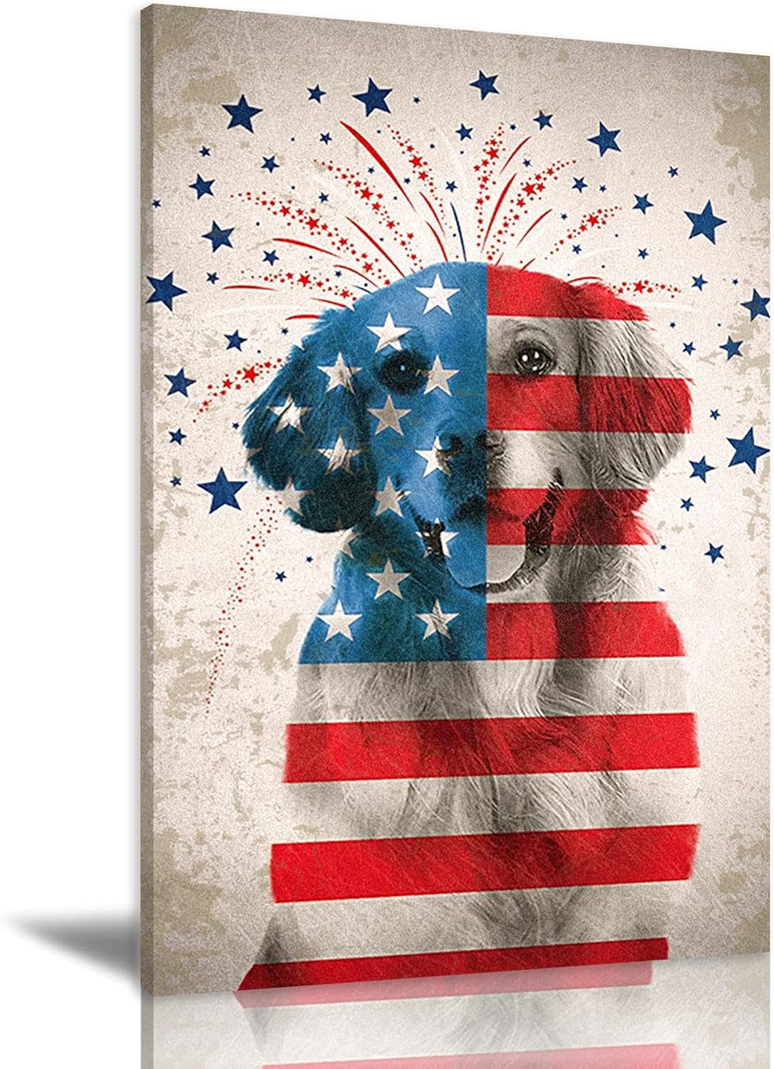 Asdg12s-American Flag Dog Canvas Painting Modern Abstract Wall Art Cute ...