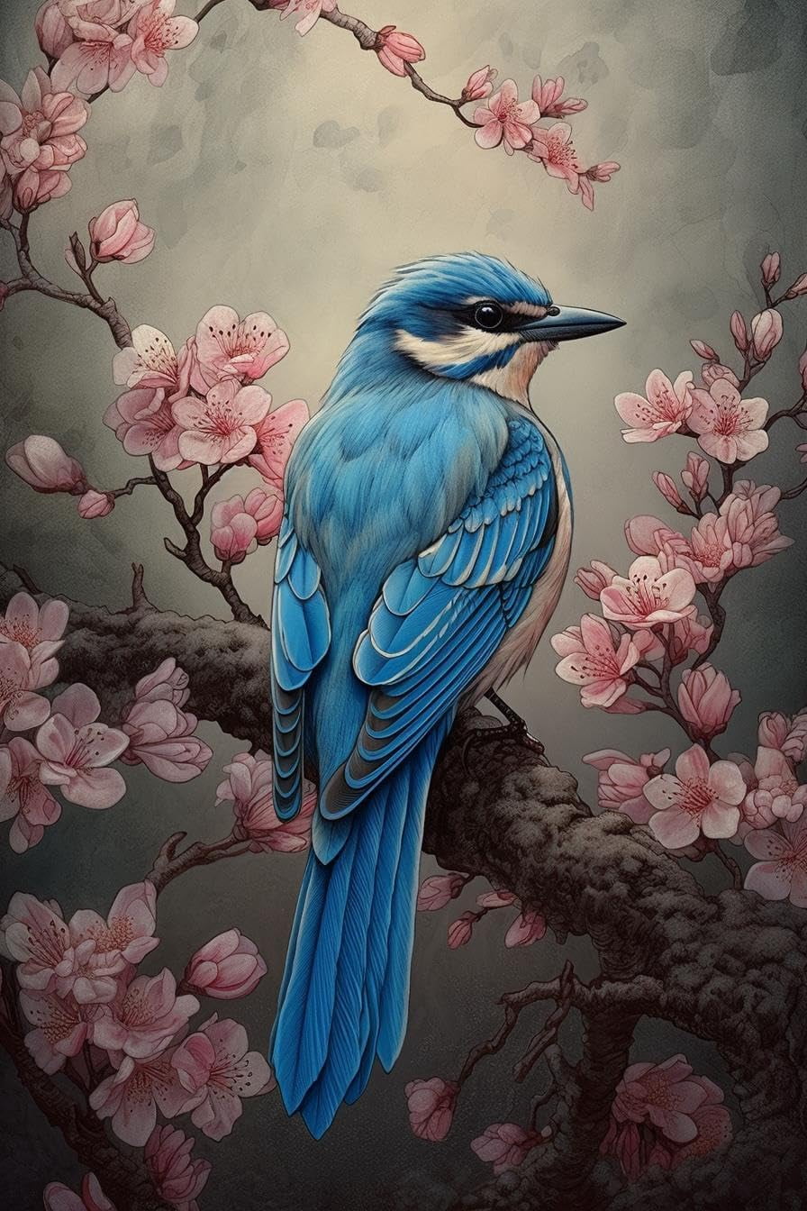 Asdg12s-Animal Aesthetic Wall Wall Art - Blue Bird on Branch - Bird and ...
