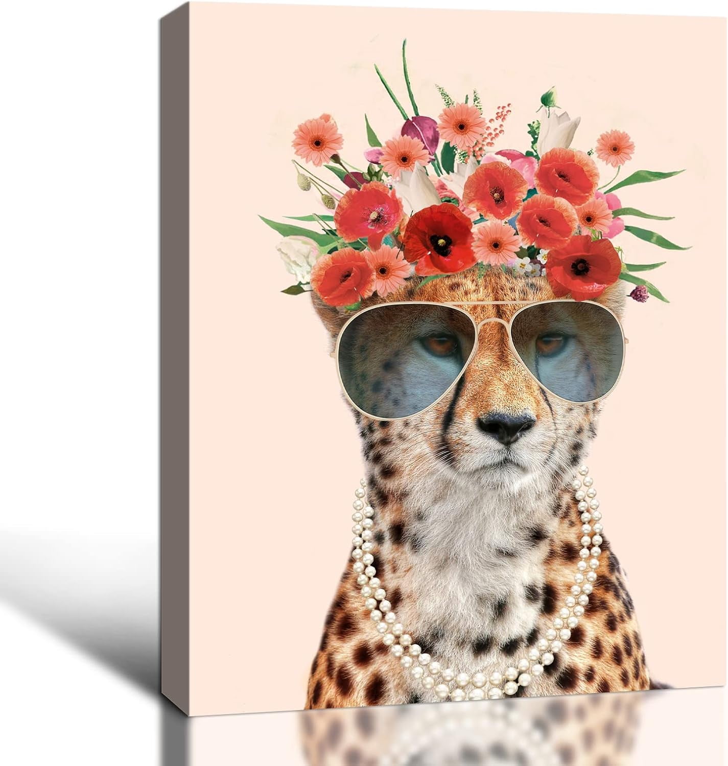 Asdg12s-Animal Leopard Wall Art Picture Print, Cool Leopard with Floral ...