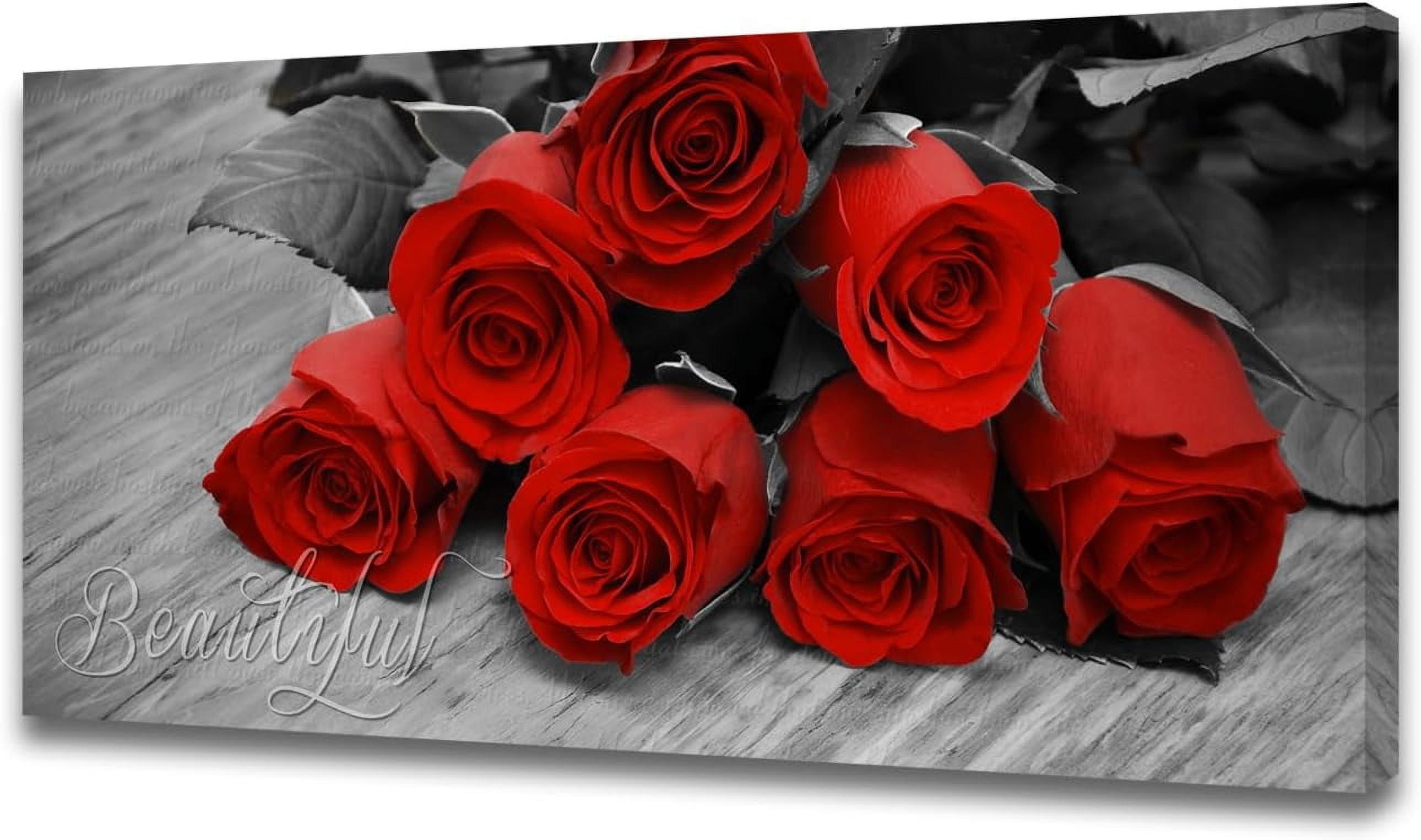 Asdg12s-- B0175 Red Rose Wall Art Turquoise Pictures Wall Decor 1 Piece ...