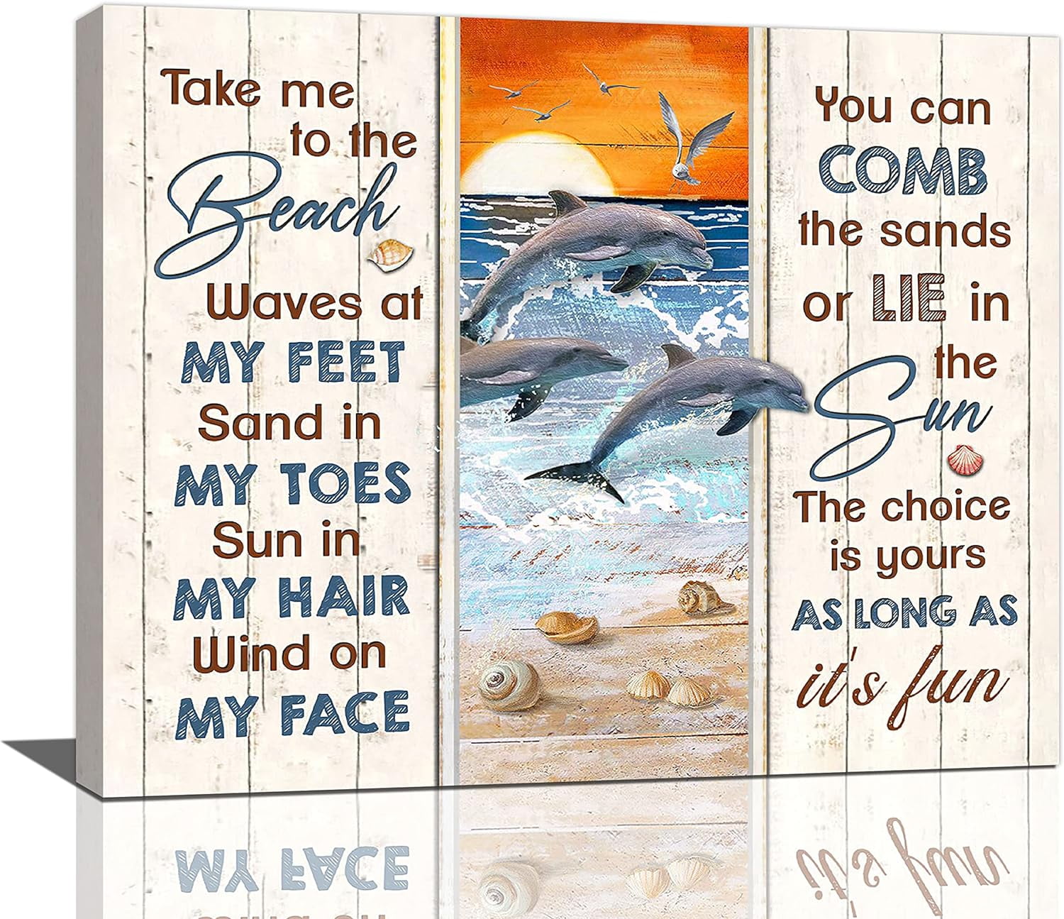 Asdg12s-Beach Dolphins Bathroom Decor Wall Art Coastal Dolphin Sunrise ...