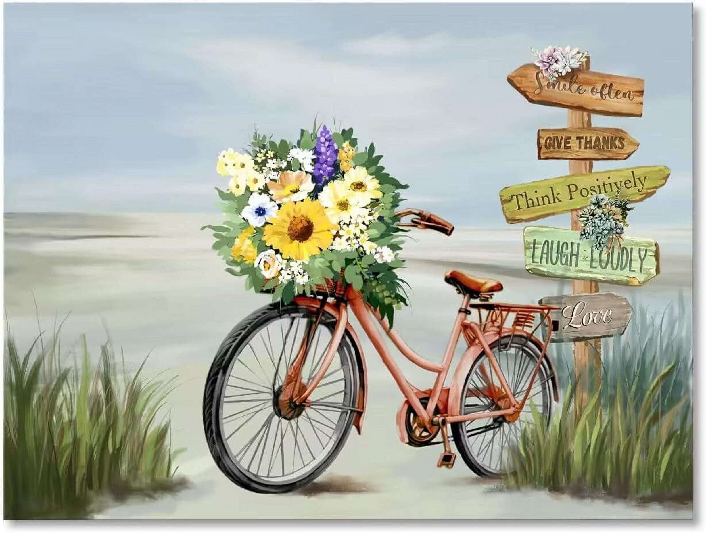 Asdg12s-Beach Wall Art for Bathroom Decor Bathroom Pictures Bicycle Canvas Print Seascape ...