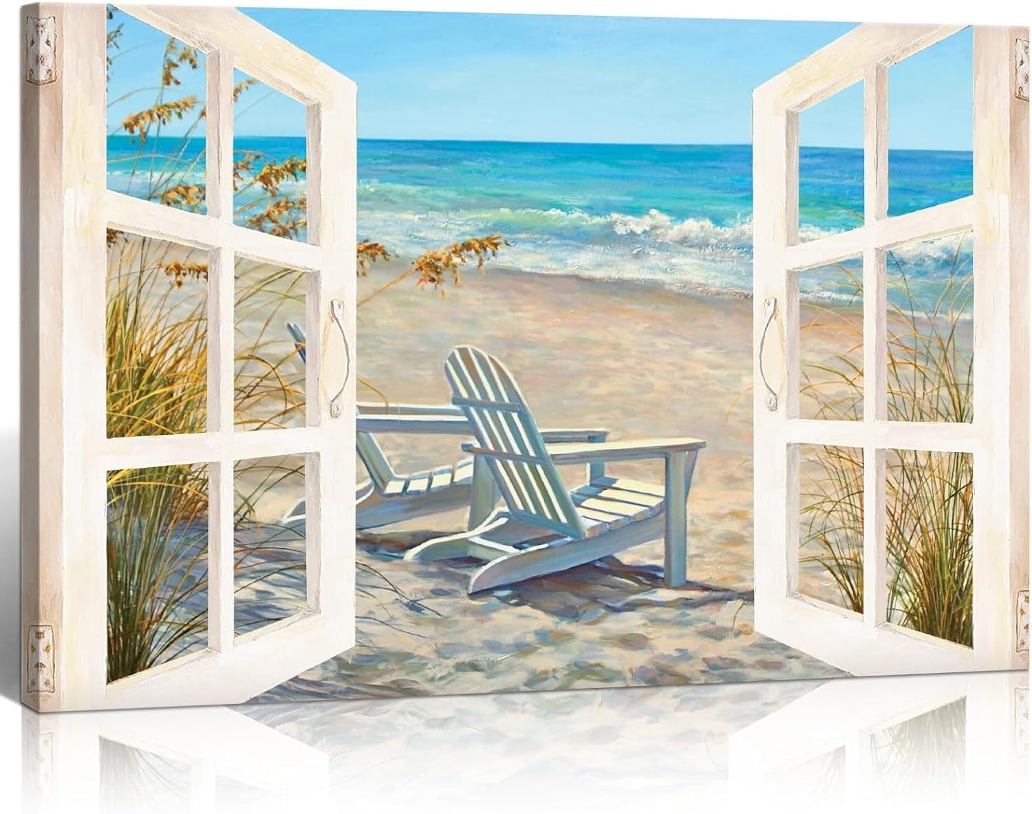 Asdg12s-Unframed Beach Wall Art Picture for Living Room Window Frame Style Canvas Wall Decor ...