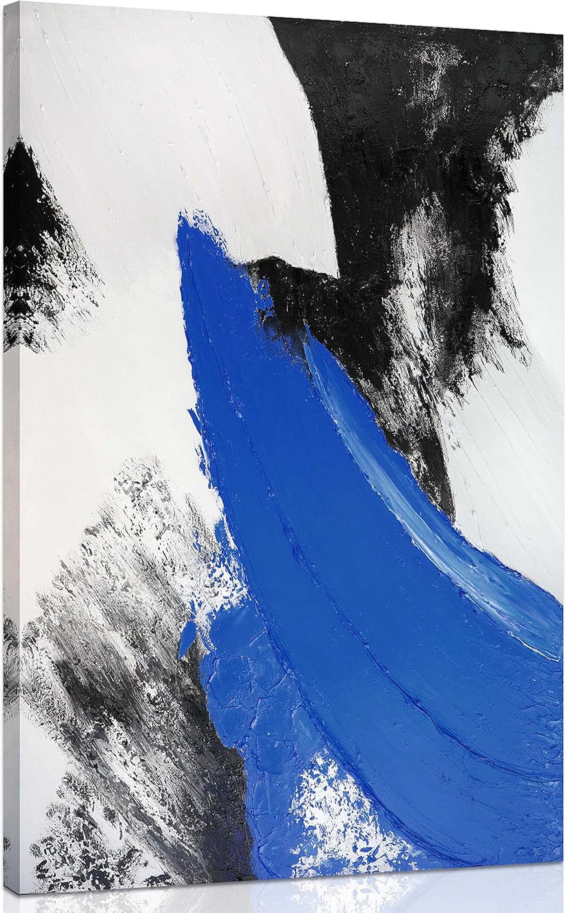 Asdg12s-Blue Abstract Canvas Wall Art: Modern Minimalist Black and ...