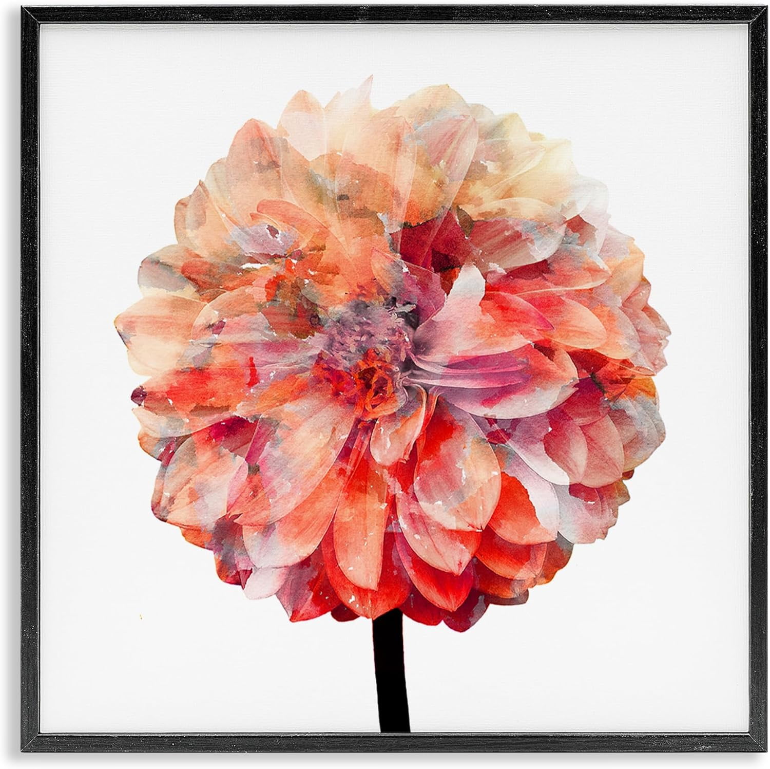 Asdg12s-Bright Coral Watercolor Bloom Dahlia Flower Texturized Art ...