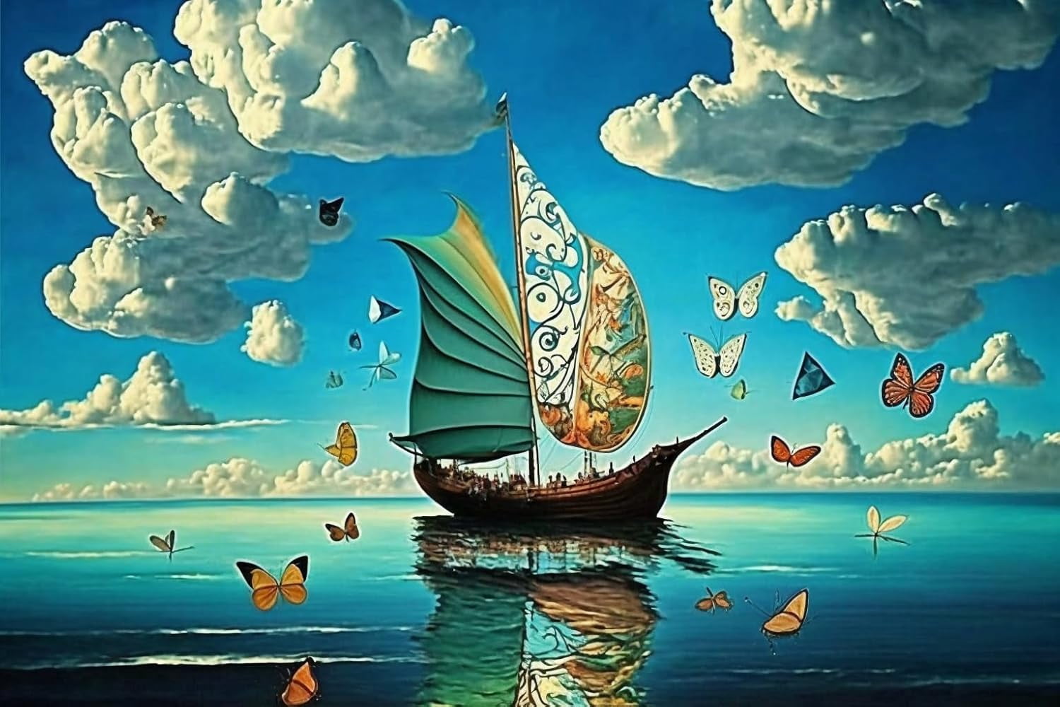 Asdg12s Butterfly Sailboat Wall Art Print Canvas Paintings - Clear Blue ...