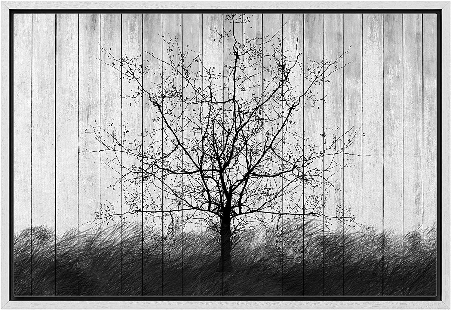 Asdg12s-Canvas Print Wall Art Black & White Wood Panel Tree Silhouette ...