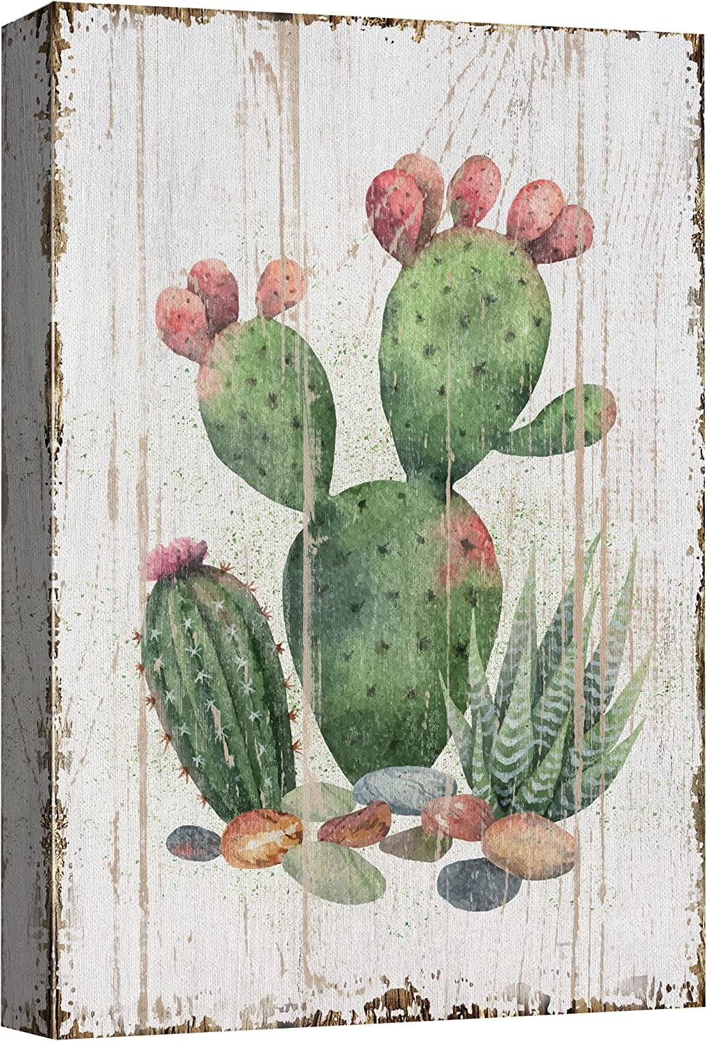 Asdg12s-Canvas Print Wall Art Green & Red Desert Cactus & Pebbles ...