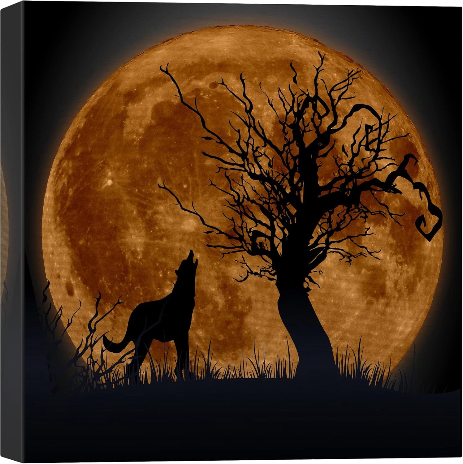 Asdg12s-Canvas Print Wall Art Harvest Moon Night Sky Forest Tree Wolf ...