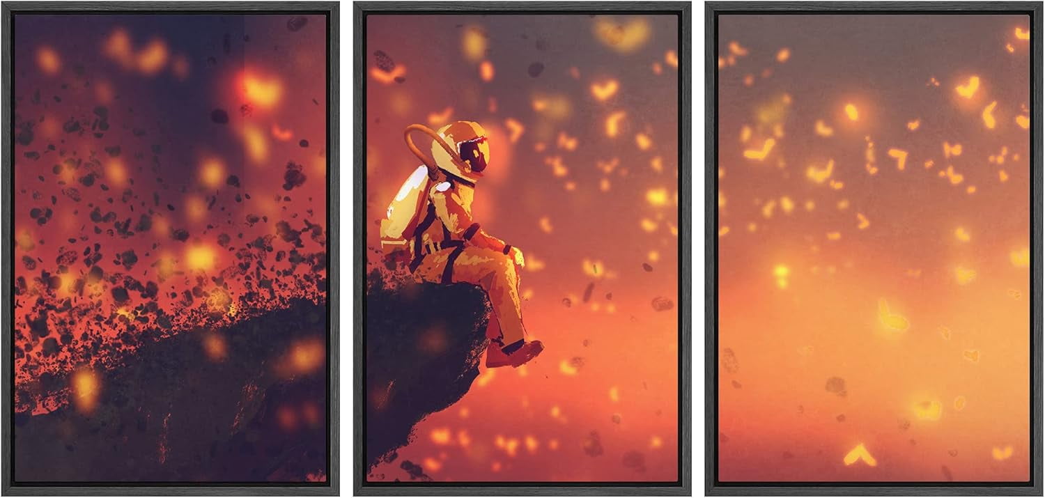 Asdg12s- Canvas Print Wall Art Set Astronaut Cliff & Cosmic Fireflies ...